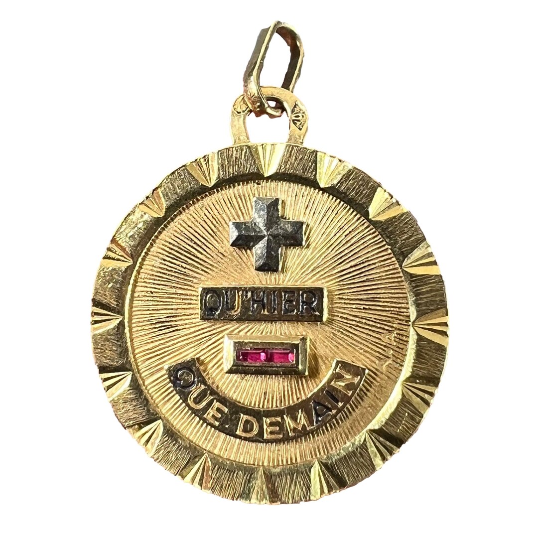 French Augis Plus Qu’hier 18K Yellow White Gold Enamel Ruby Love ...