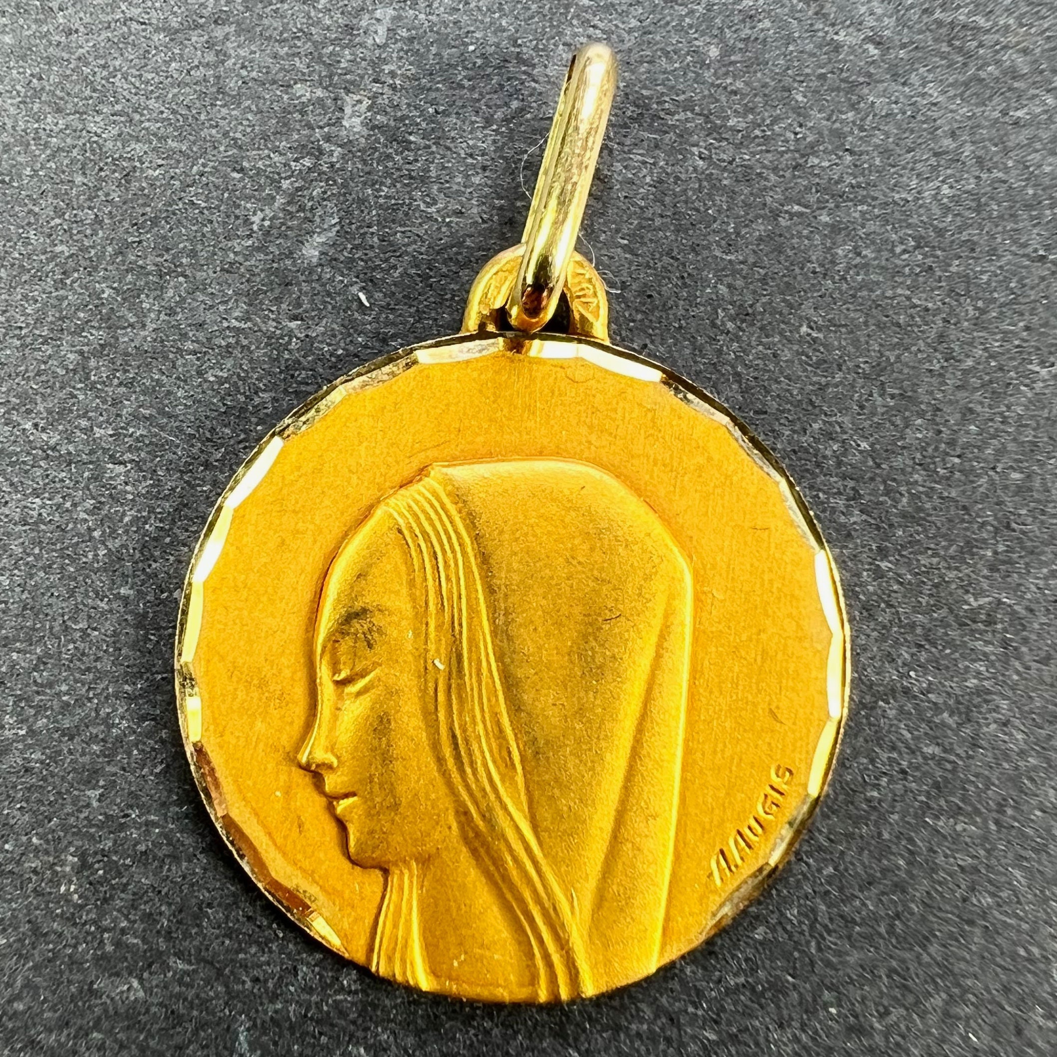 French Augis Virgin Mary 18K Yellow Gold Religious Medal Pendant - Etsy
