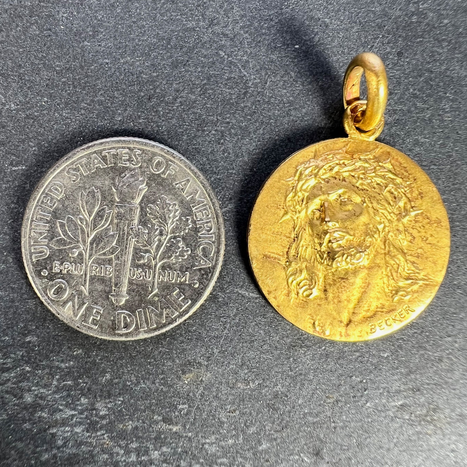 French Becker 18K Yellow Gold Jesus Christ Crown of Thorns Medal Charm ...