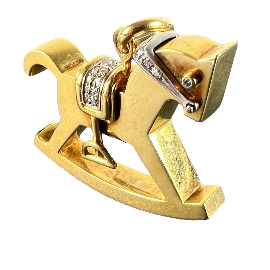 Al Angiolino & Zogno Italian Large Rocking Horse 18K Yellow White Gold ...