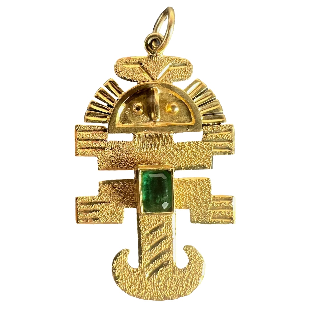 Vintage Aztec Inca God Icon 18K Yellow Gold Emerald Charm Pendant - Etsy