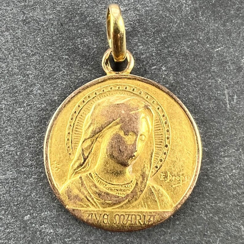 French Dropsy Virgin Mary Ave Maria 18K Yellow Gold Charm Pendant - Etsy