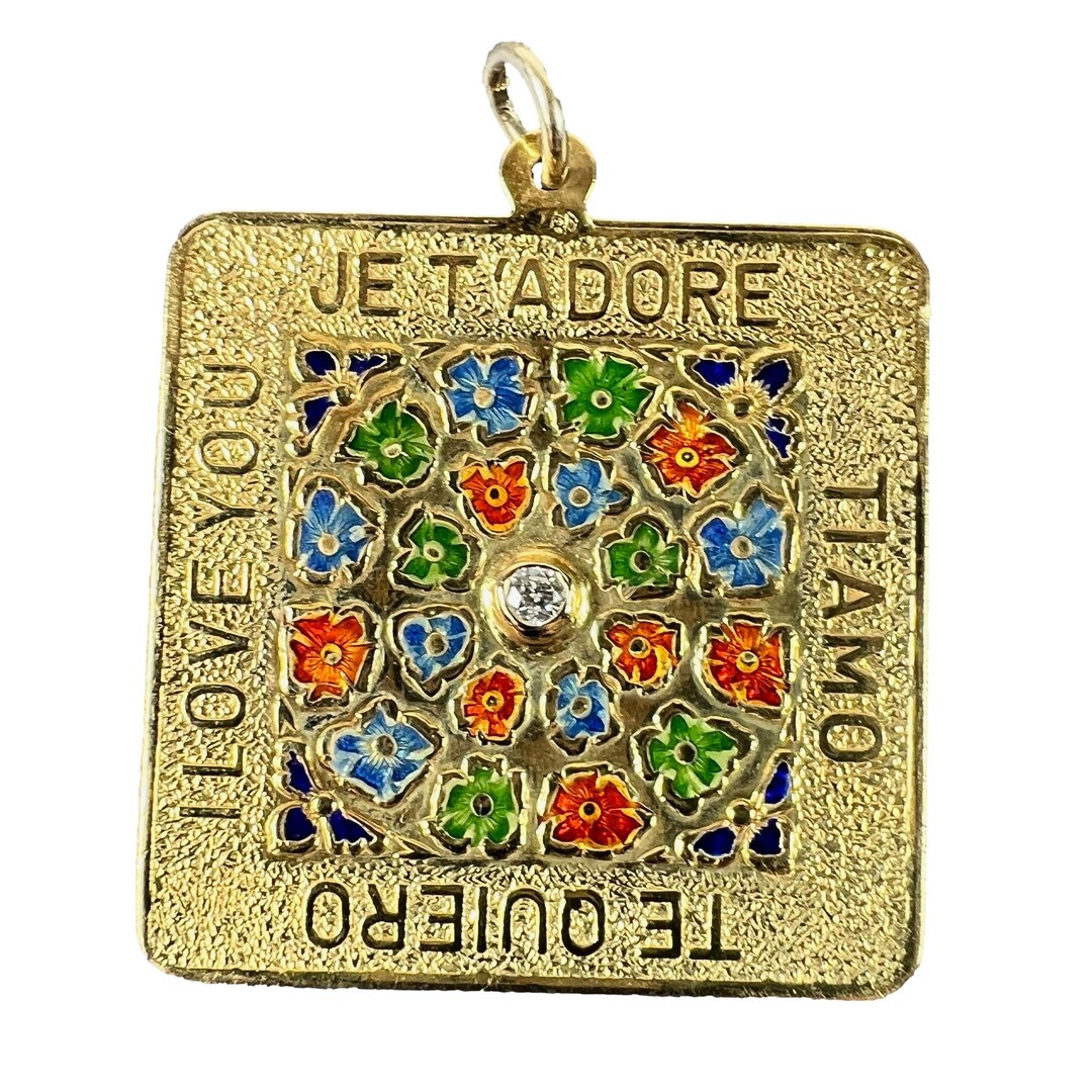 Merrin I Love You Diamond Enamel Flowers 18K Yellow Gold Love Charm ...
