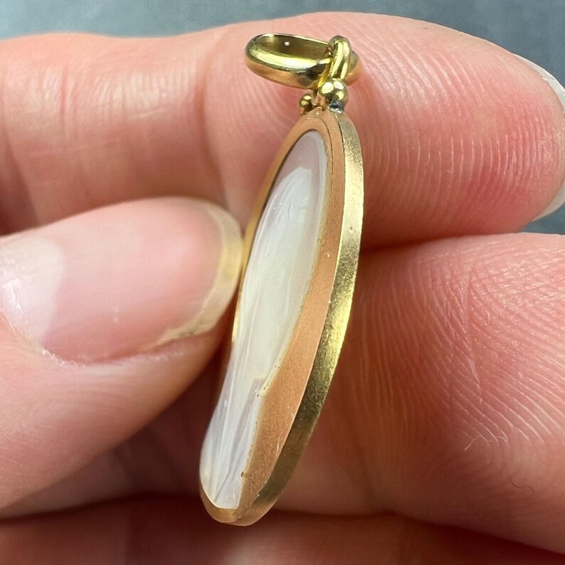 French Becker Virgin Mary Mother of Pearl 18K Yellow Gold Charm Pendant ...