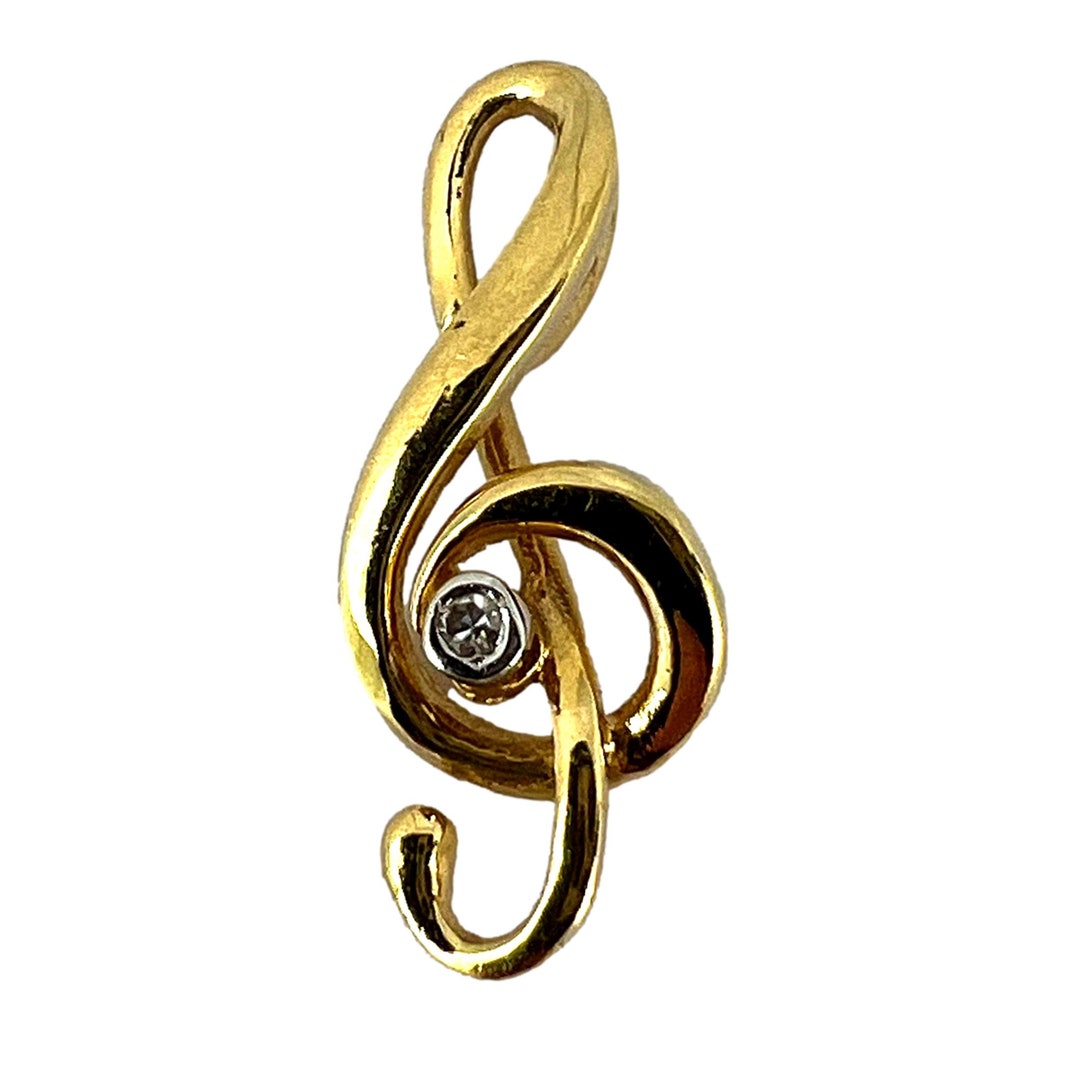 French Music Treble Clef Diamond 18K Yellow Gold Charm Medal Pendant - Etsy