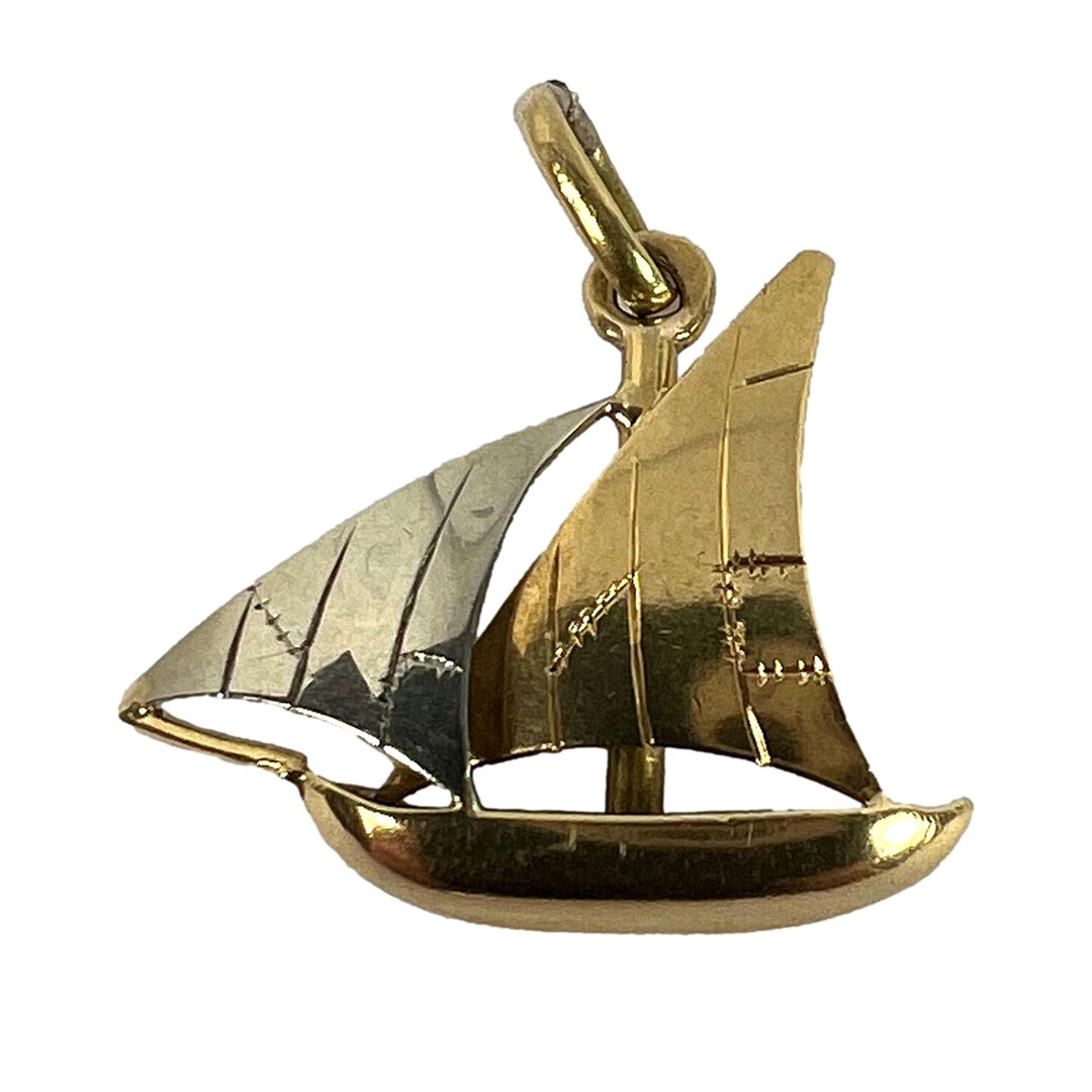 Vintage French 18K Yellow White Gold Sailing Yacht Boat Charm Pendant ...