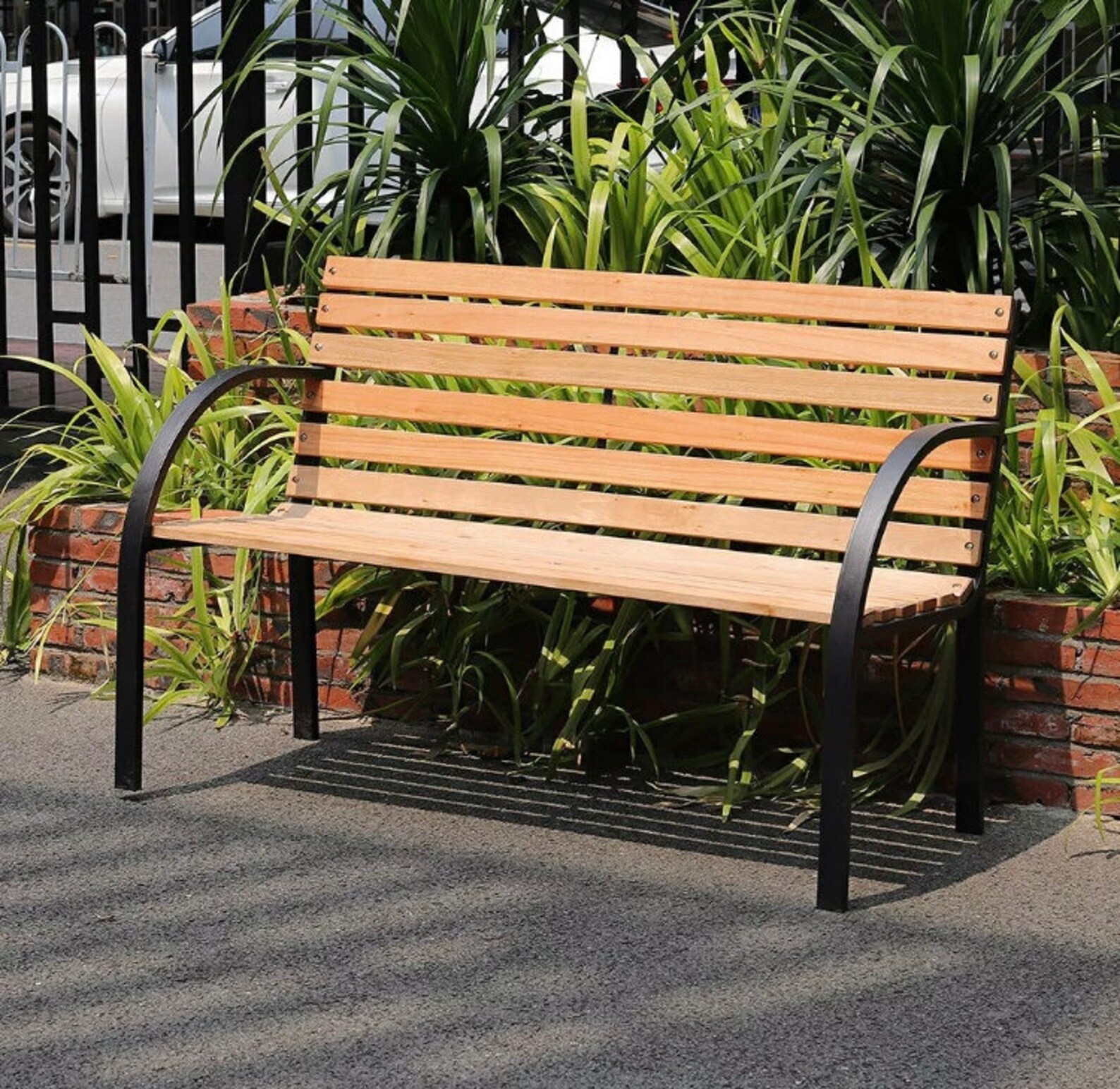 Garden Bench 3 Seater Metal Wood Outdoor Patio Park Seating | Etsy