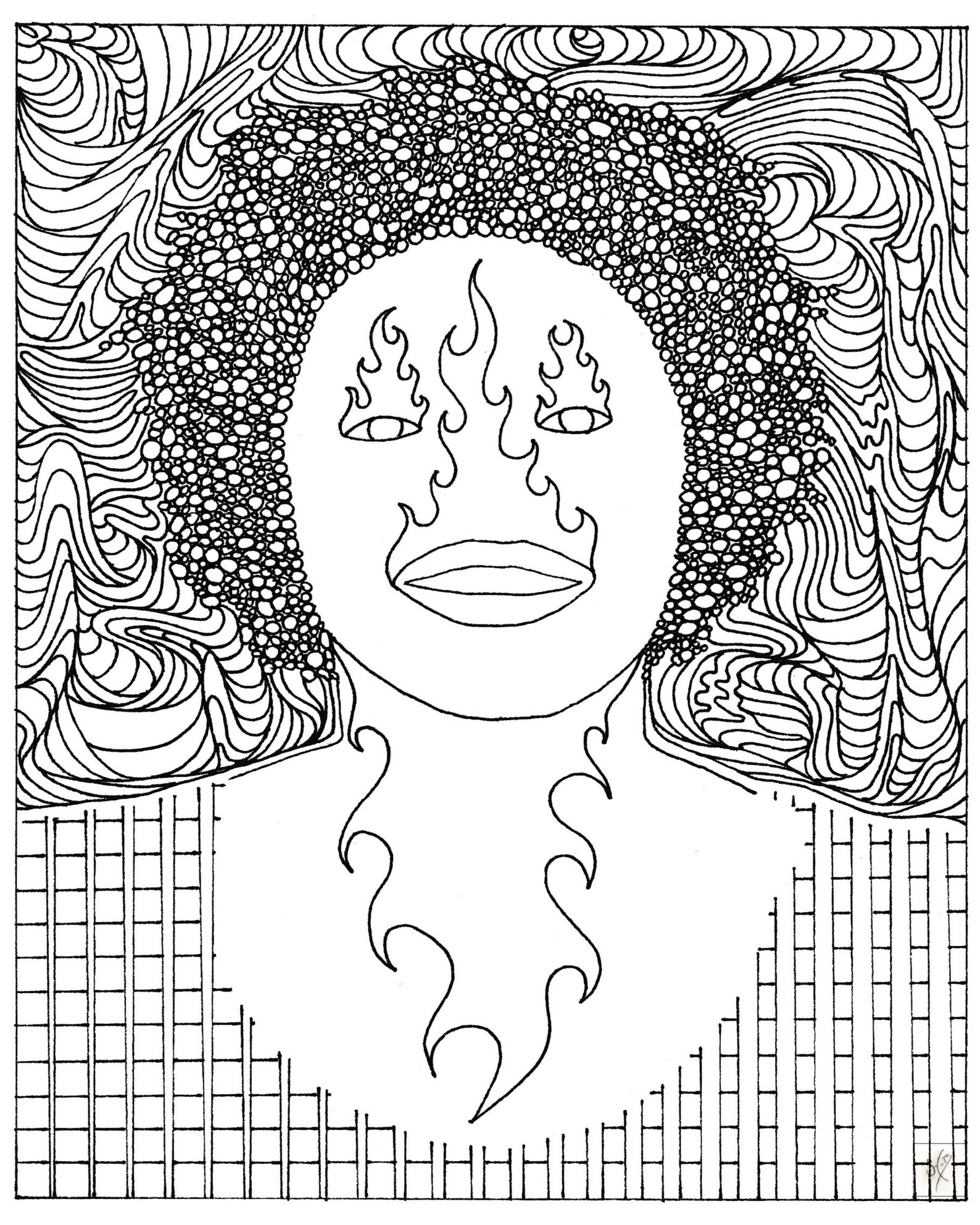 Digital Printable Coloring Page Downloadable Face Fire 8x10 000022 - Etsy