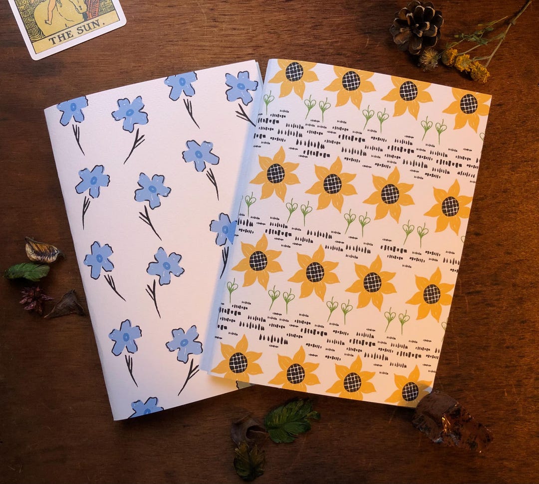 2 Pack Recycled A5 Plain Paper Floral Notebooks, A5 Sunflower Notebook ...