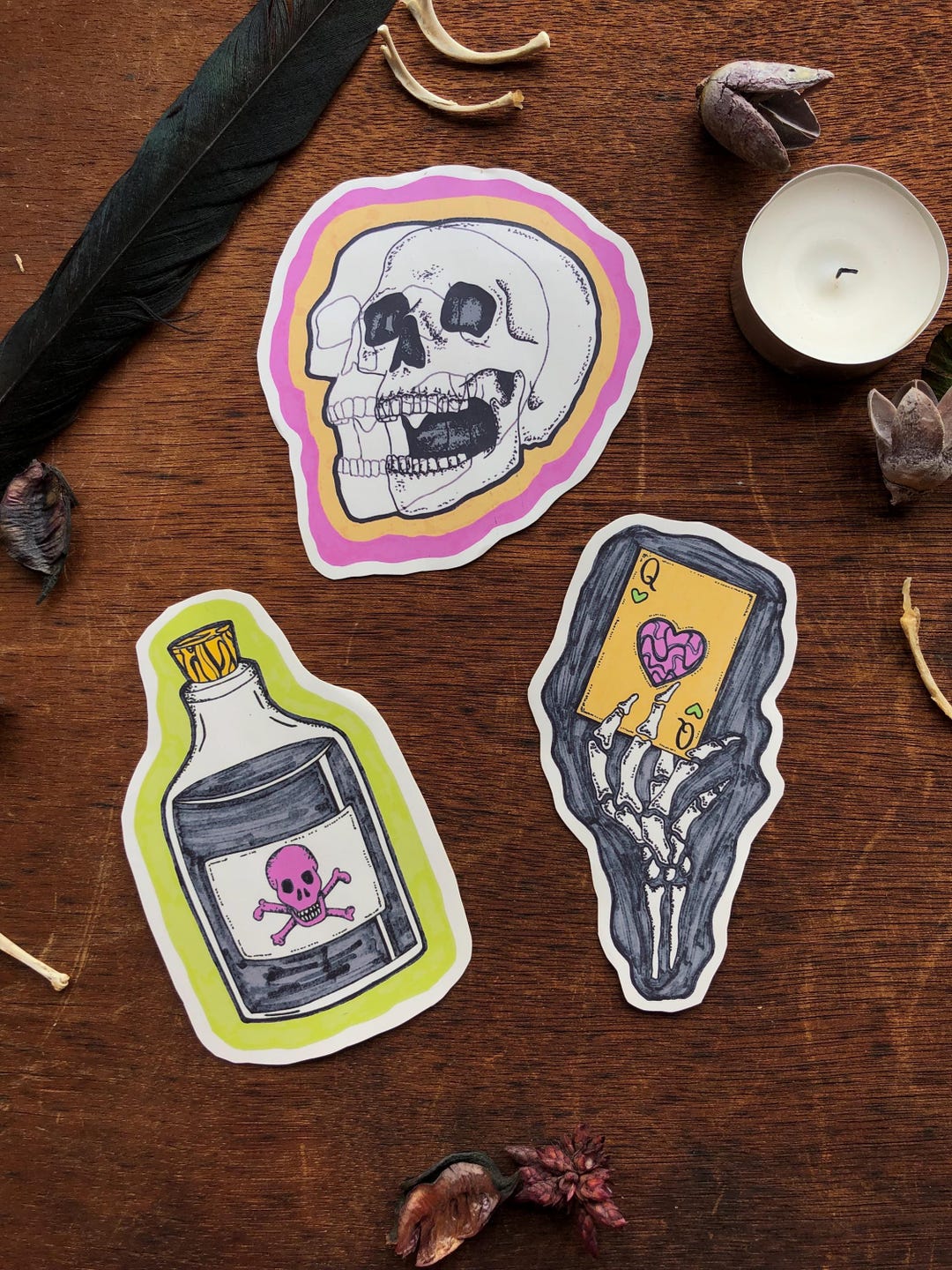 Skull Sticker Pack, Gothic Skeleton Stickers, Neon Gothic Sticker Pack ...