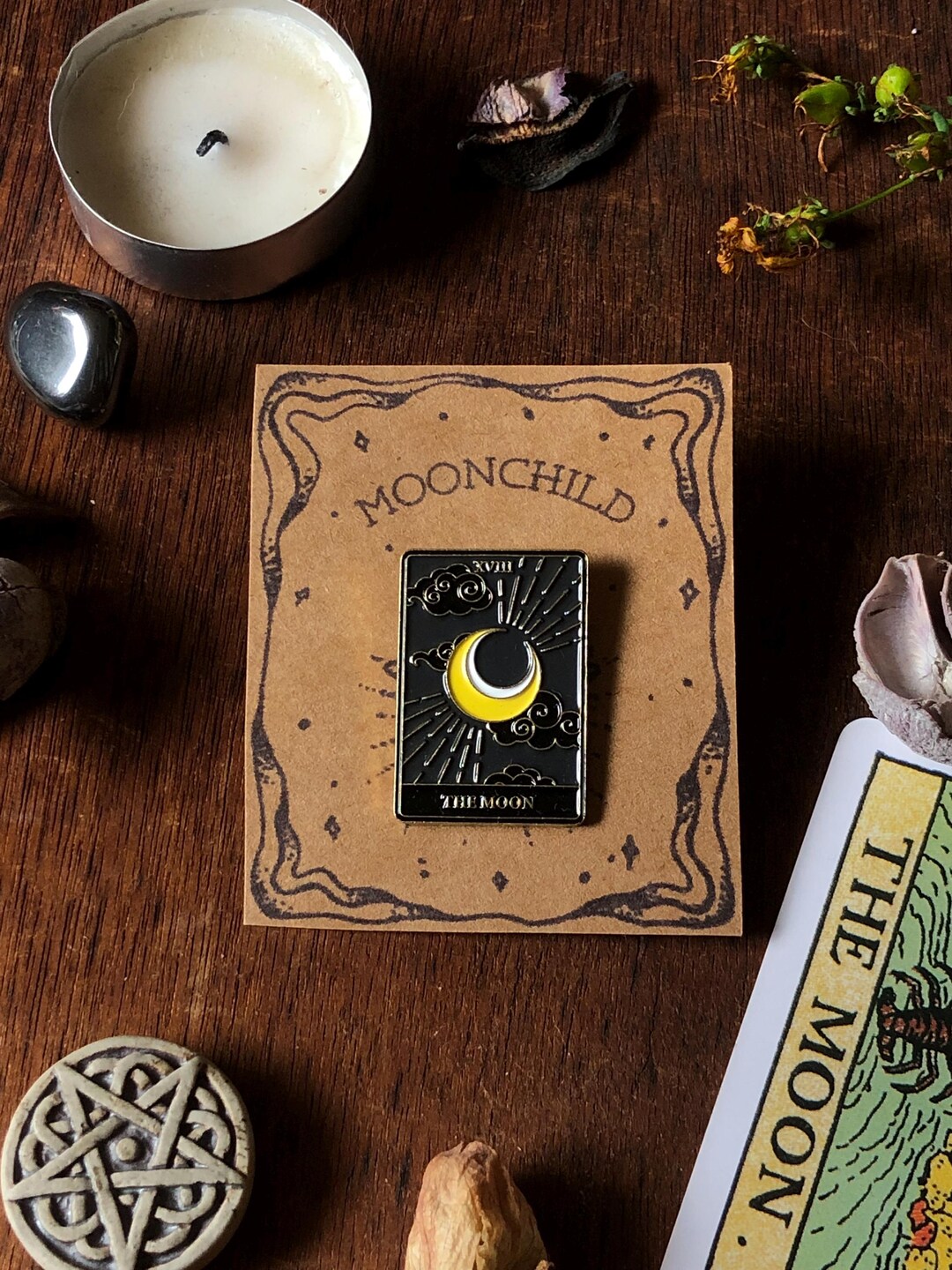 The Moon Tarot Card Enamel Pin Badge Celestial, Moon Accessory, Tarot ...