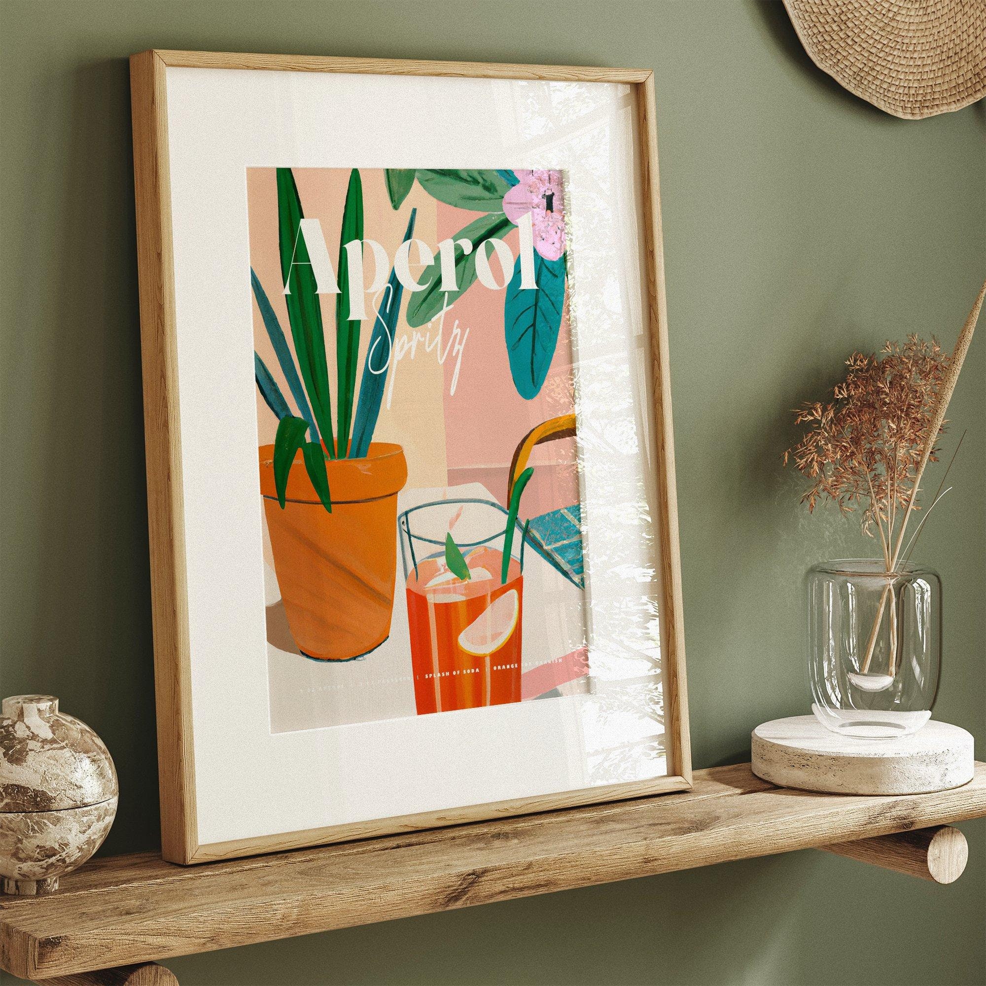 Aperol Spritz Plants and Flowers Cocktail Poster Retro Bar Wall Art ...