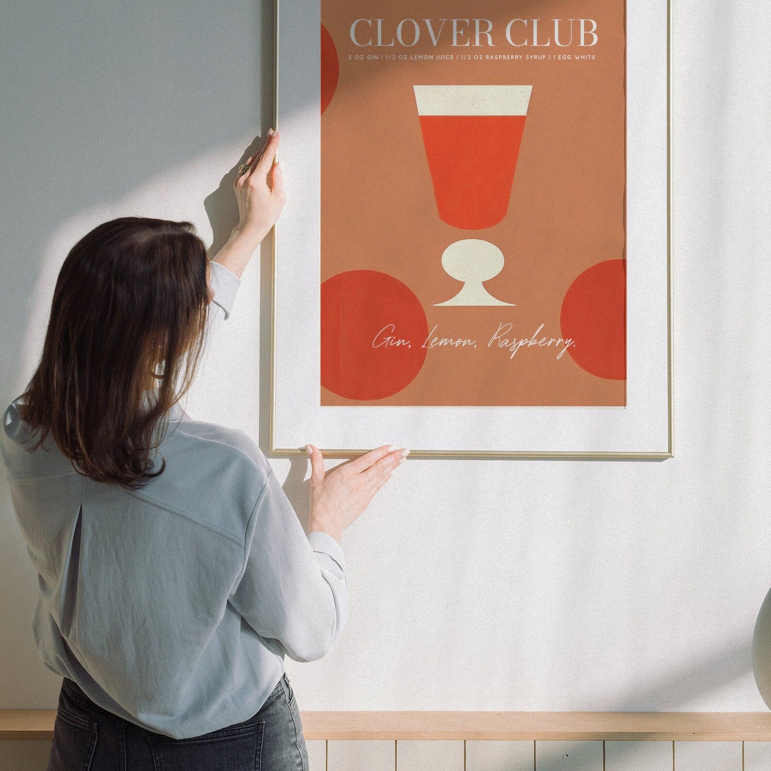 Clover Club Cocktail Red Dots Brown Abstract Print 1977 | Retro Poster ...