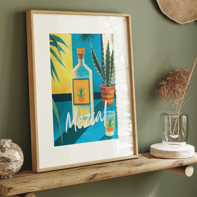 Mezcal Gouache Cocktail Poster | Retro Bar Wall Art | Kitchen Recipe ...