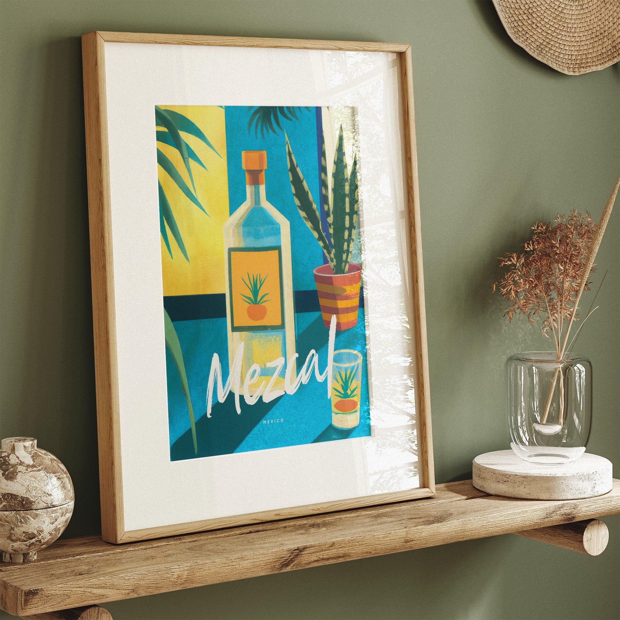 Mezcal Gouache Cocktail Poster Retro Bar Wall Art Kitchen Recipe Bar ...