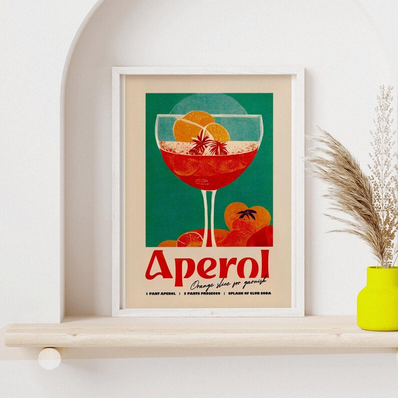 Retro Aperol Spritz Poster Holiday Print Homebar Kitchen Bar Prints ...