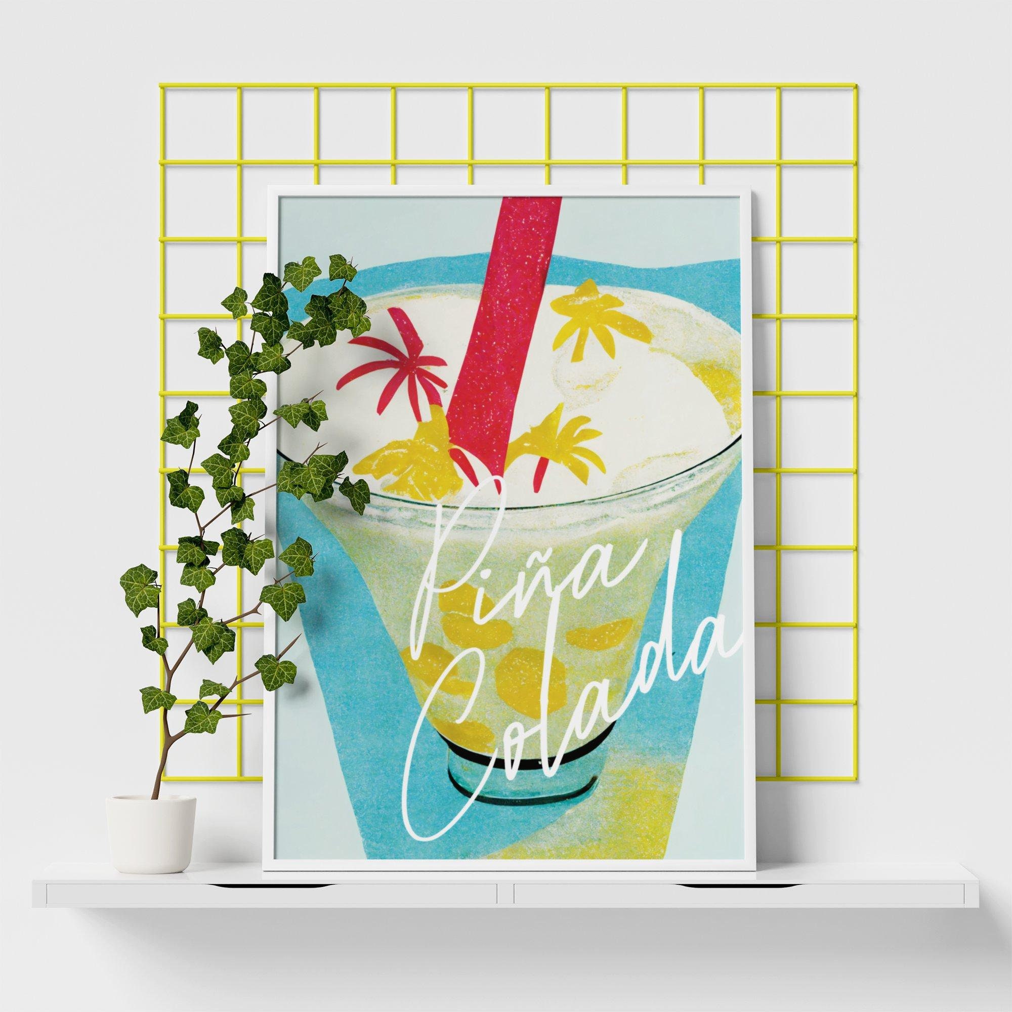 Pina Colada Retro Cocktail Poster Beach Bar Prints Vintage Drinks ...