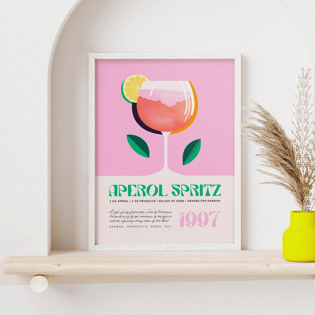 Aperol Spritz 1997 Cocktail Classic Pink | Retro Cocktail Poster ...