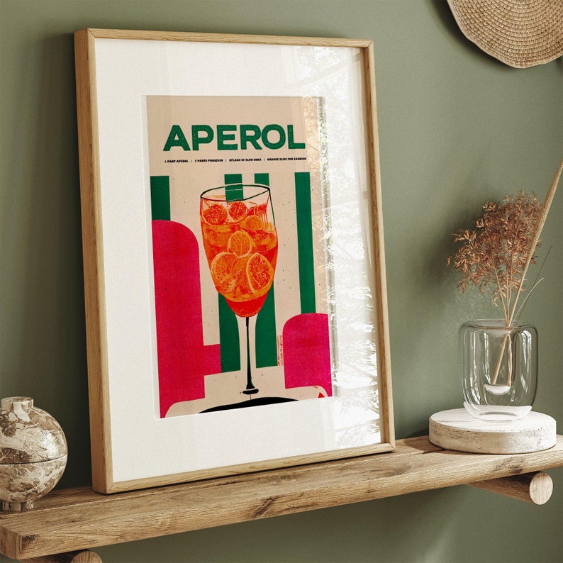 Retro Aperol Spritz Poster Green Stripes Homebar | Kitchen Bar Prints ...