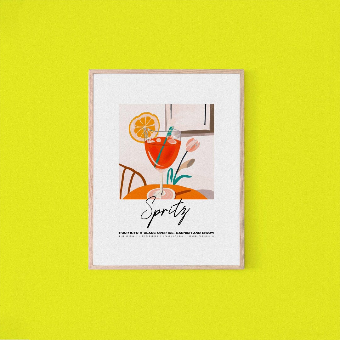 Aperol Spritz Pastel Spring Cocktail Poster | Retro Bar Wall Art ...