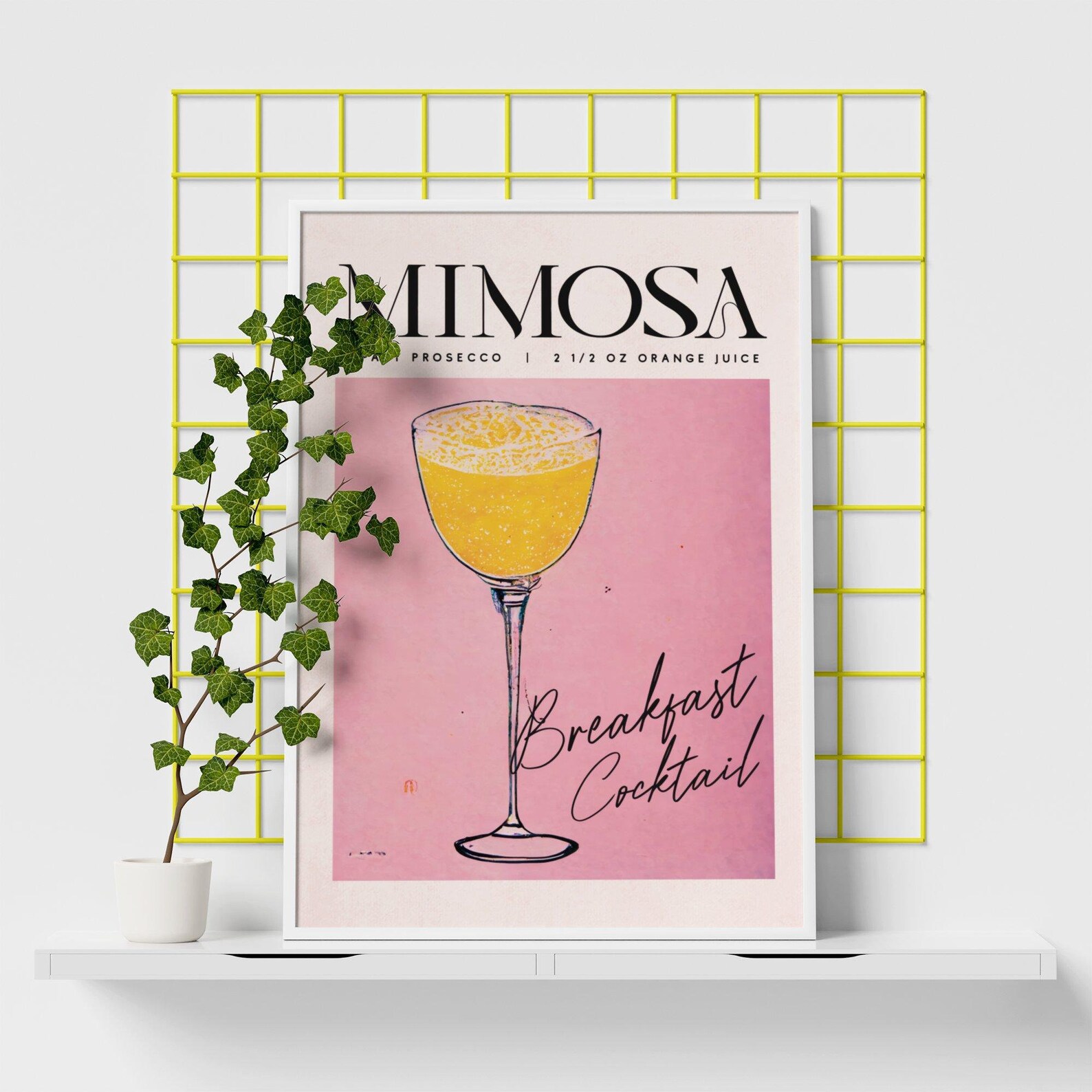 Mimosa Retro Cocktail Poster Breakfast Cocktail Pink Bar Prints Vintage ...