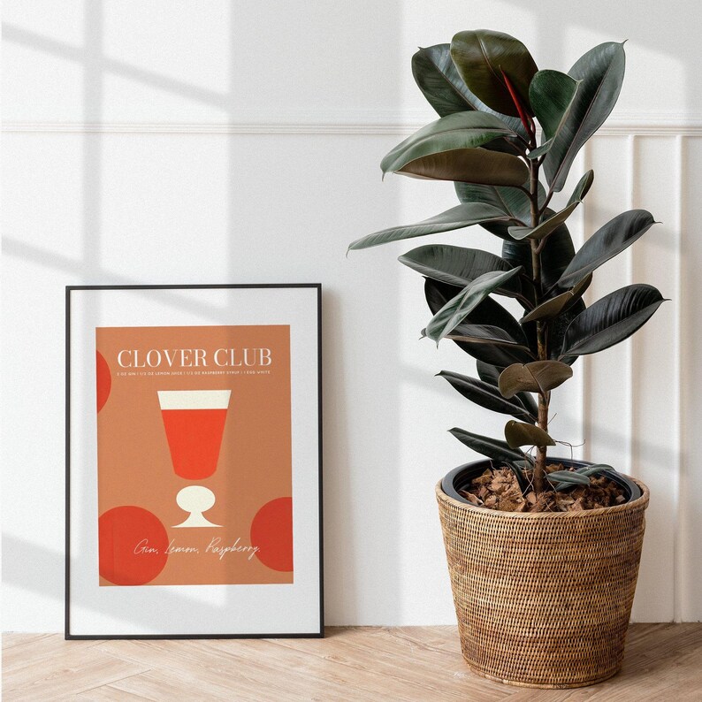 Clover Club Cocktail Red Dots Brown Abstract Print 1977 | Retro Poster ...