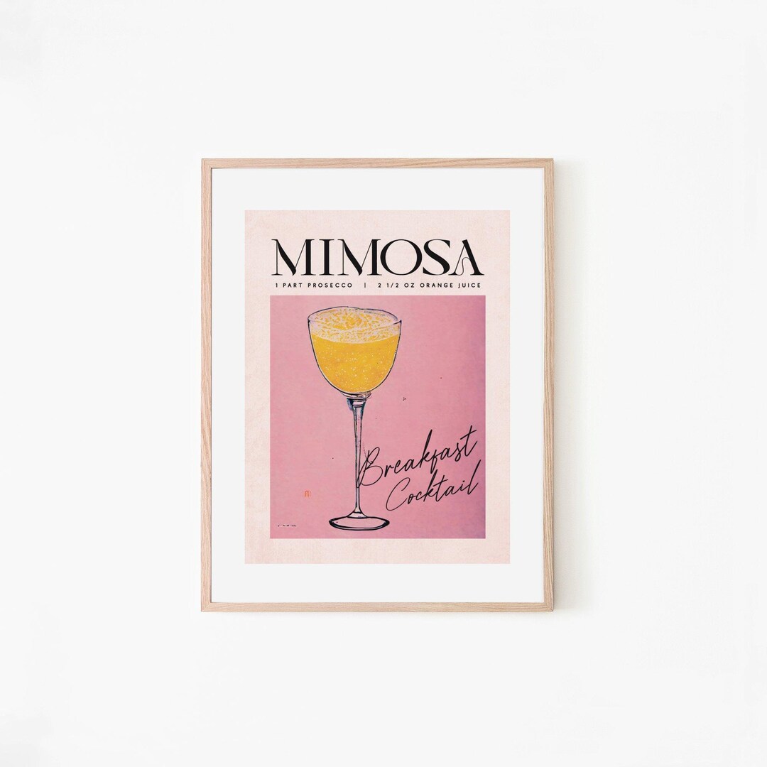 Mimosa Retro Cocktail Poster Breakfast Cocktail Pink Bar Prints ...