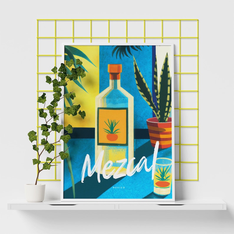 Mezcal Gouache Cocktail Poster | Retro Bar Wall Art | Kitchen Recipe ...