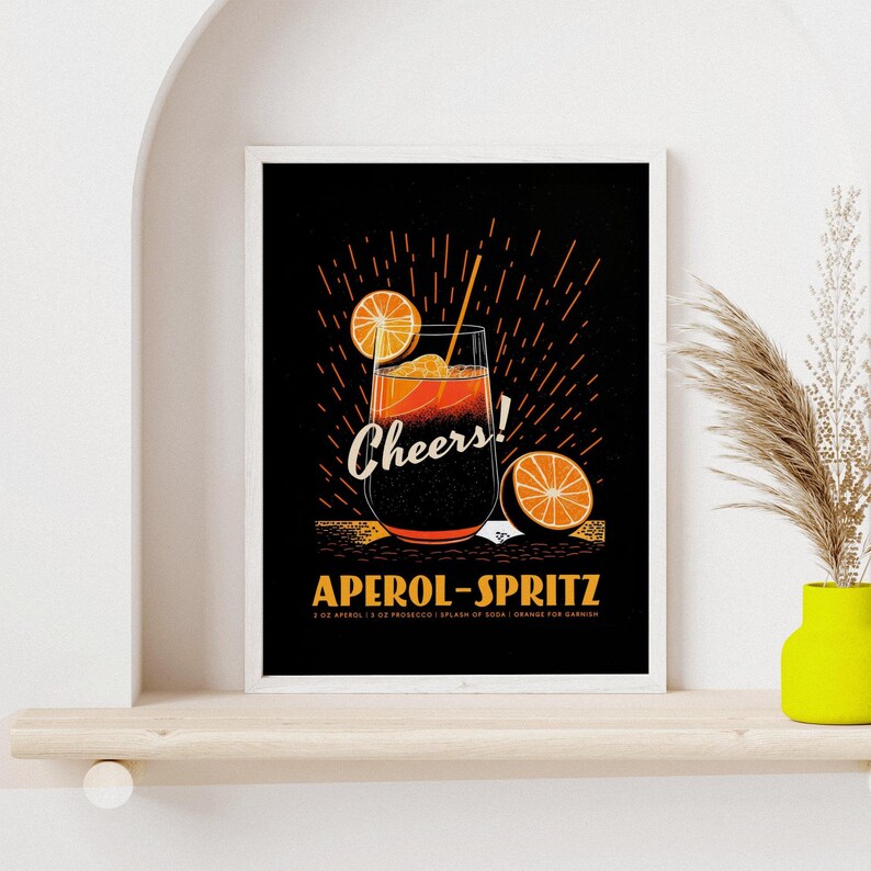 Aperol Spritz Cocktail Cheers Black Orange Board Print Recipe - Etsy