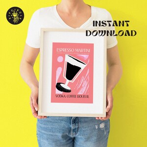 Pink Espresso Martini Cocktail Modern Abstract Boho Print | Retro ...