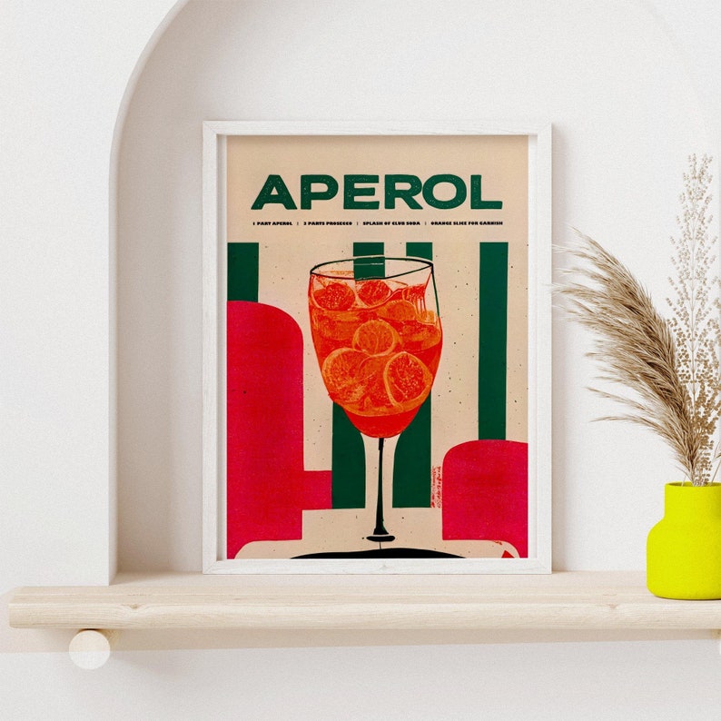 Retro Aperol Spritz Poster Green Stripes Homebar | Kitchen Bar Prints ...