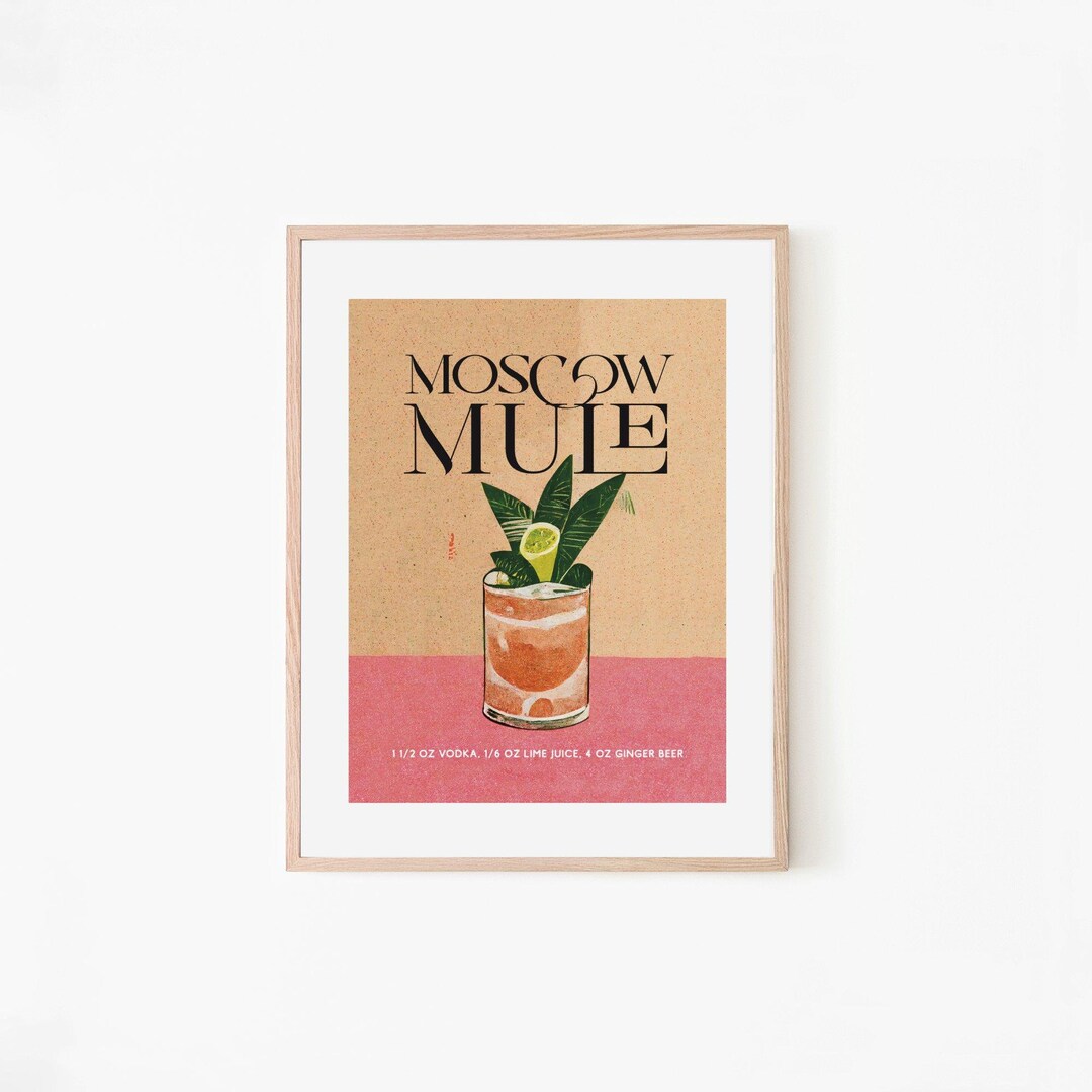 Moscow Mule Retro Cocktail Poster Mule Pink Table Bar Prints Vintage ...