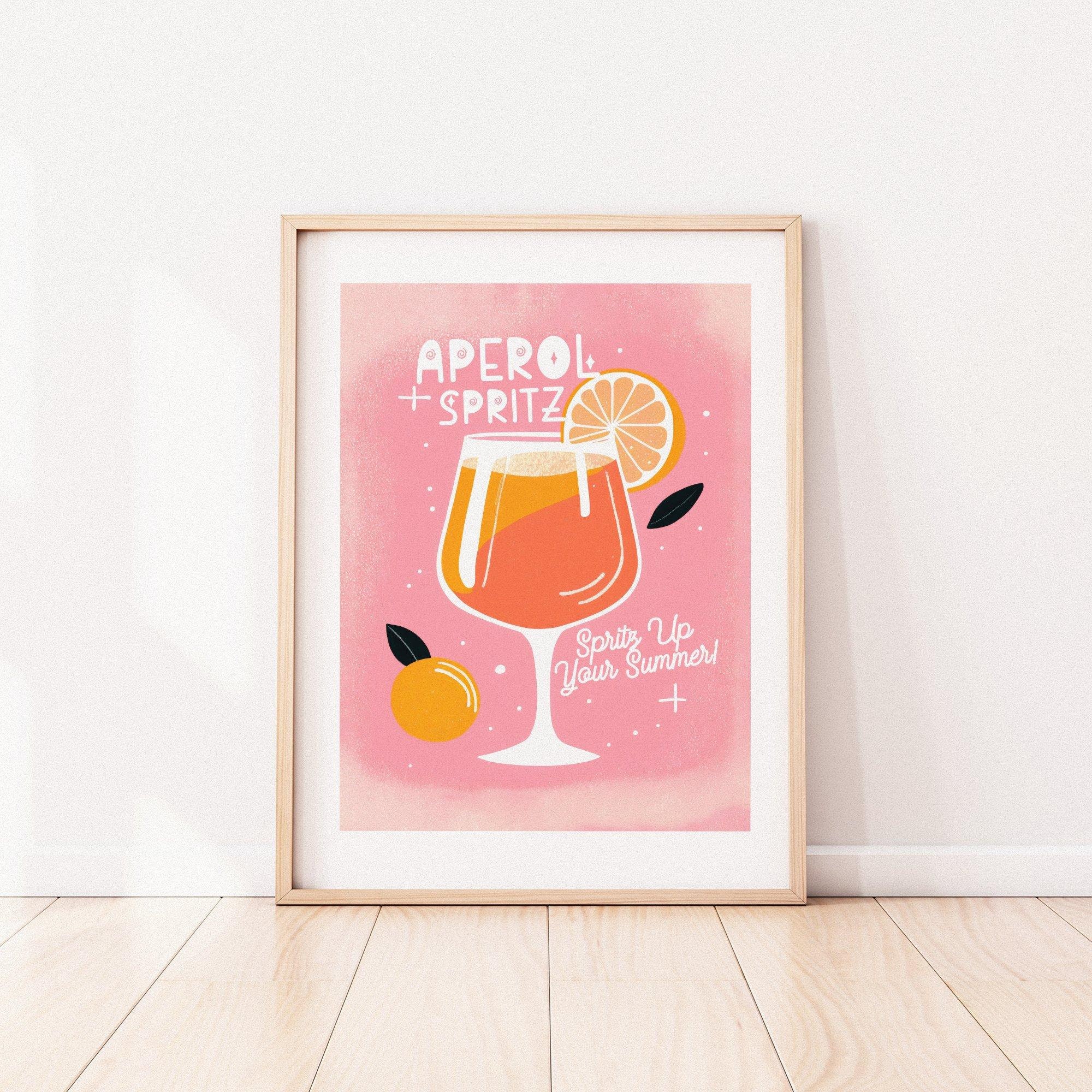 Sipping Summer Aperol Spritz Pink Glass Retro Cocktail Poster Pink ...
