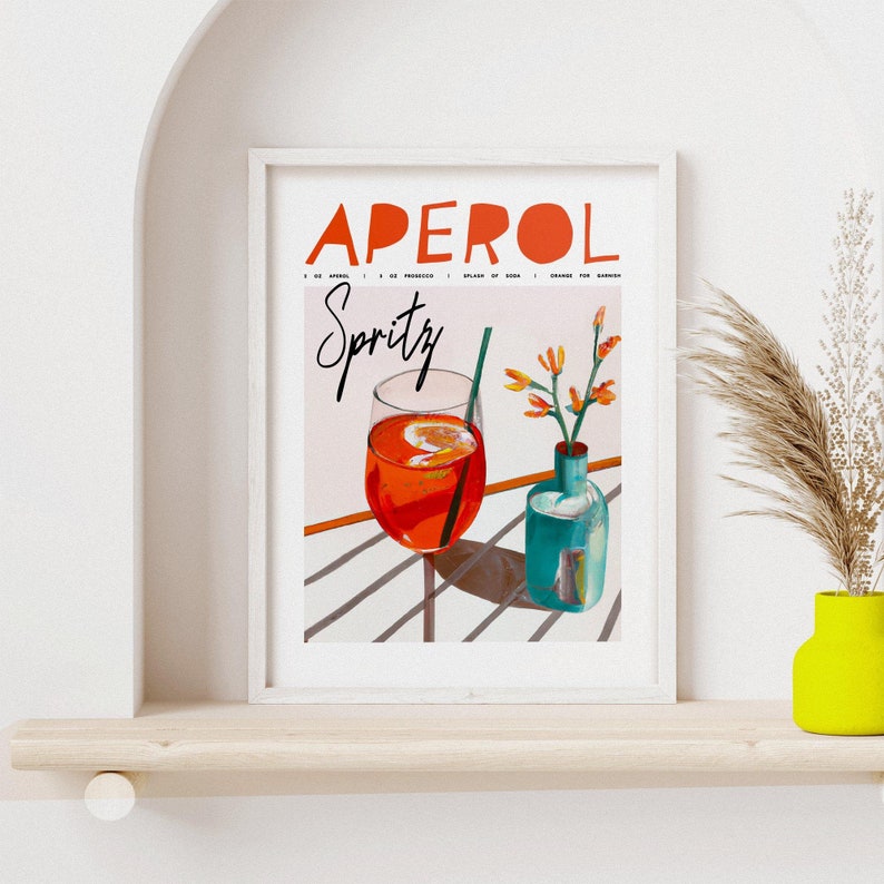 Aperol Spritz Sunny Table Cocktail Poster Retro Bar Wall Art Aperol ...