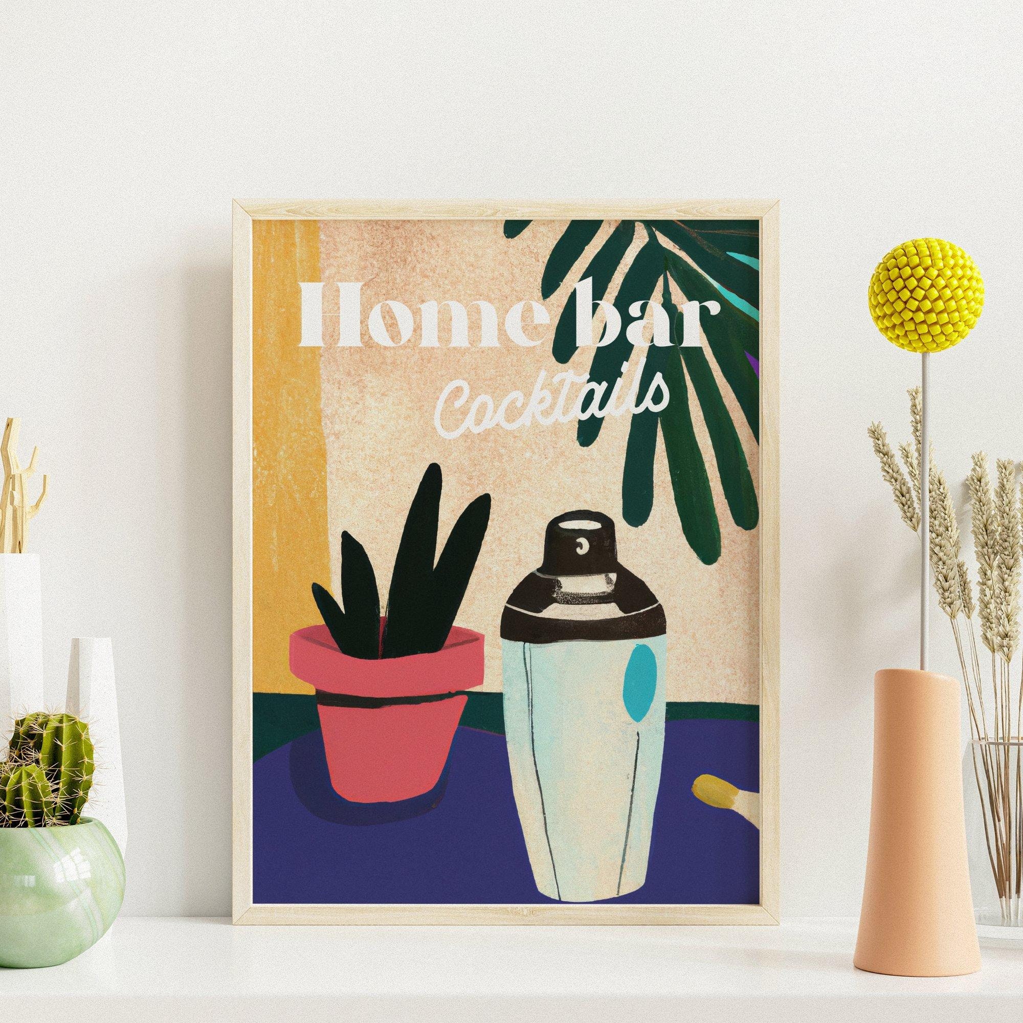 Home Bar Cocktail Shaker Cocktail Poster Retro Bar Wall Art - Etsy