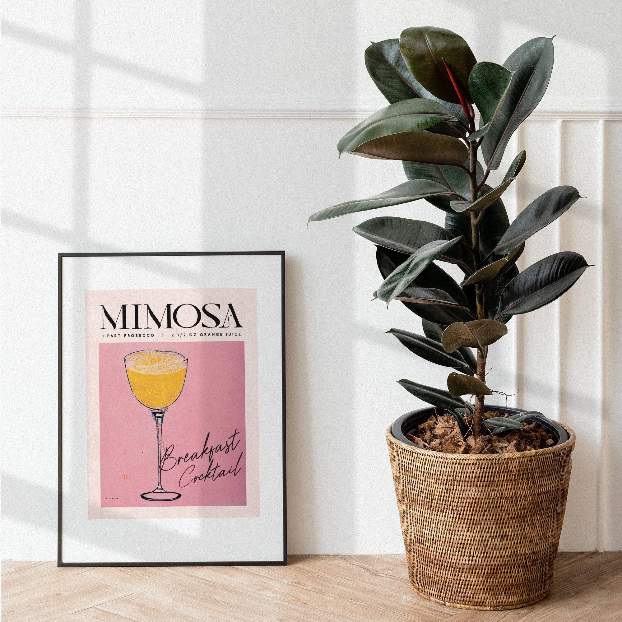 Mimosa Retro Cocktail Poster Breakfast Cocktail Pink Bar Prints Vintage ...