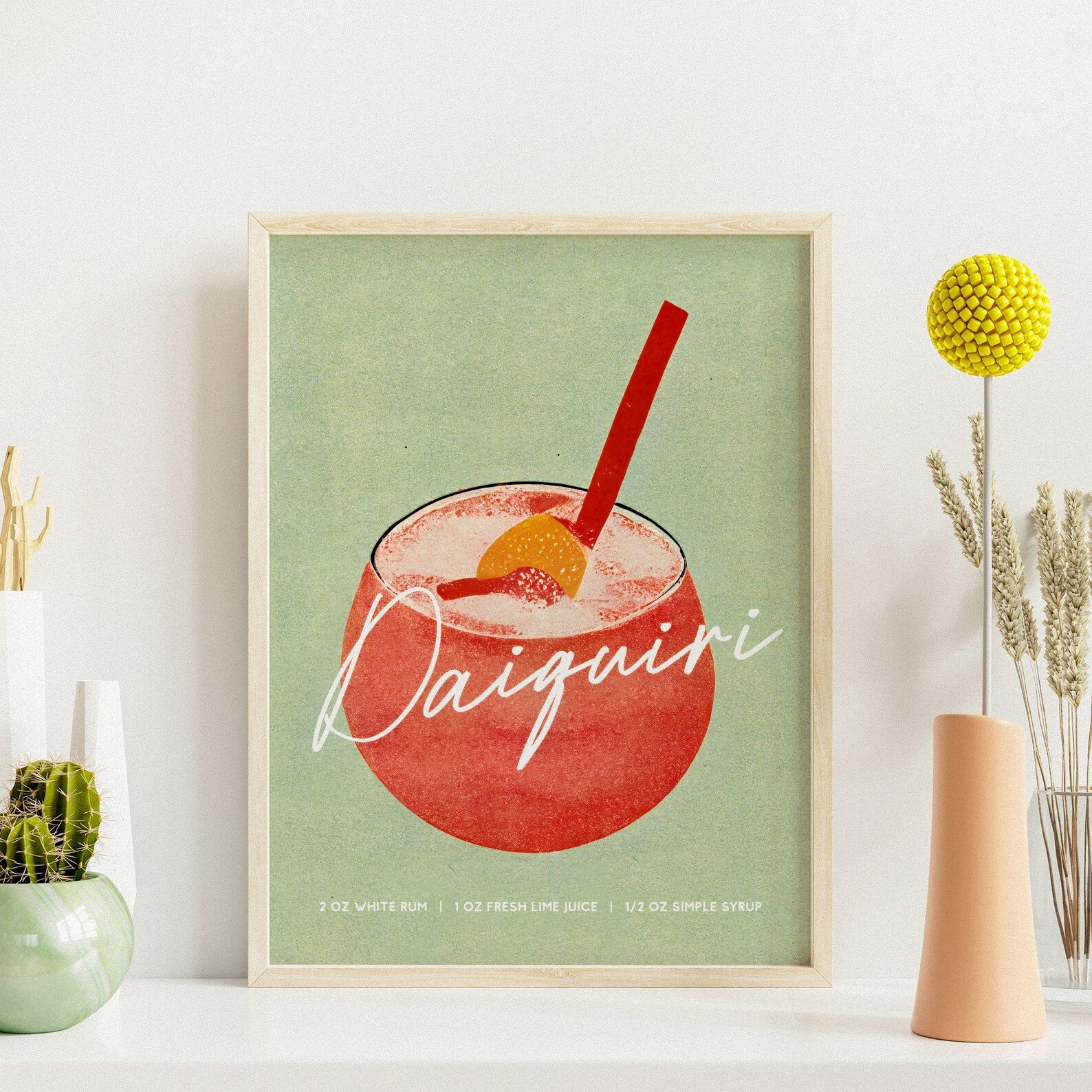 Daiquiri Retro Cocktail Poster Tropic Bowl Bar Prints Vintage Drinks ...