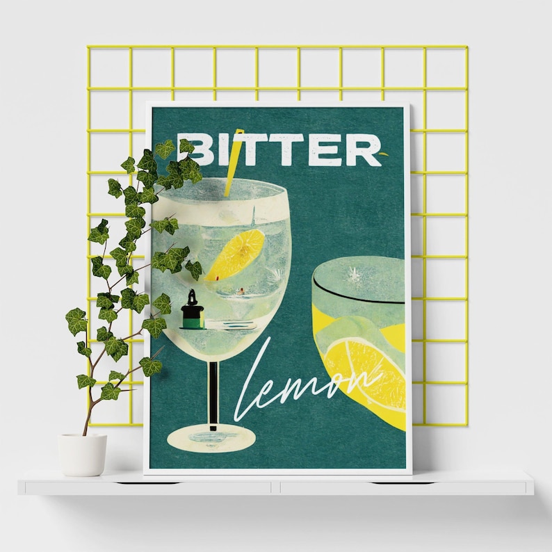 Bitter Lemon Retro Cocktail Poster Bitter Lemon Lighthouse Bar Prints ...