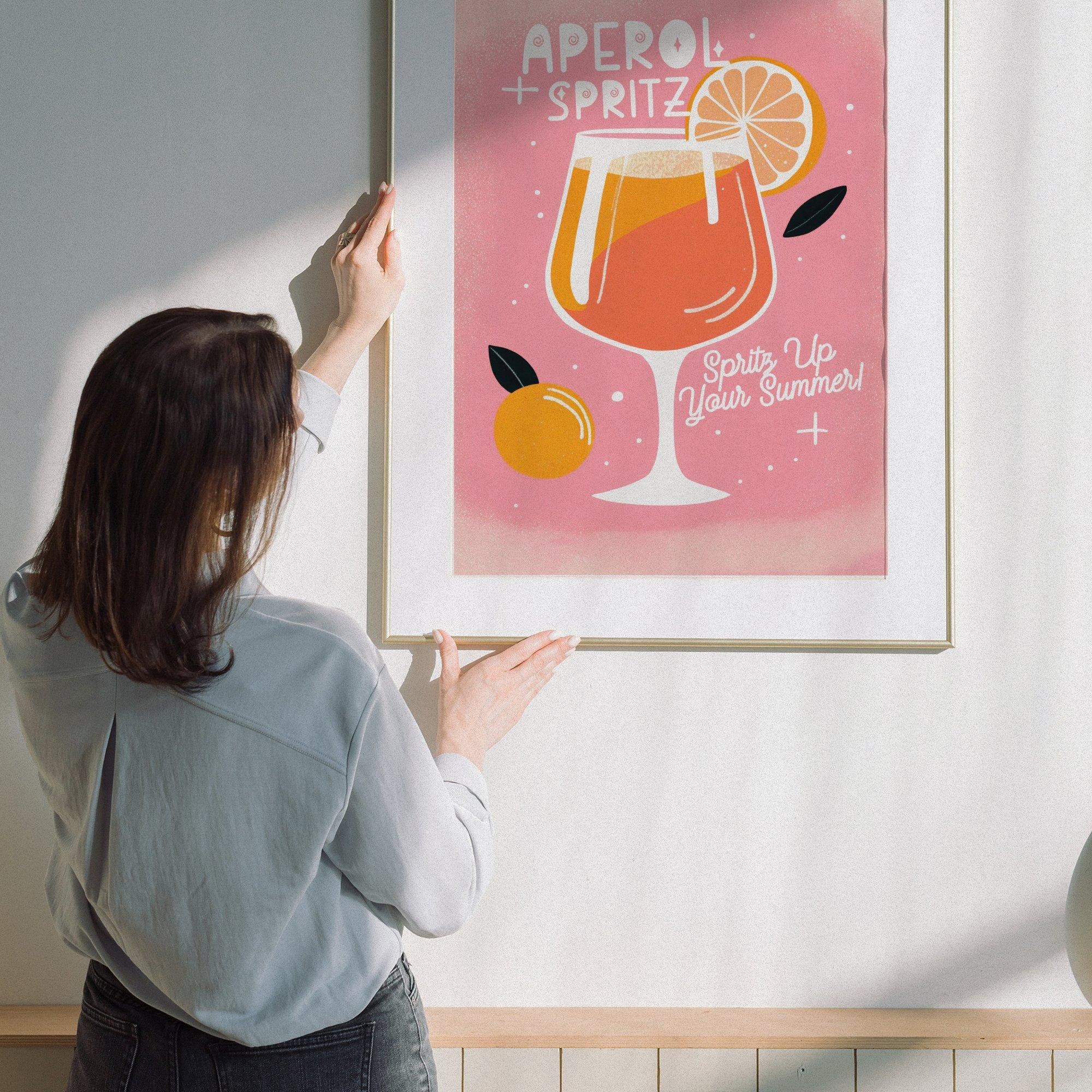 Sipping Summer Aperol Spritz Pink Glass Retro Cocktail Poster Pink ...