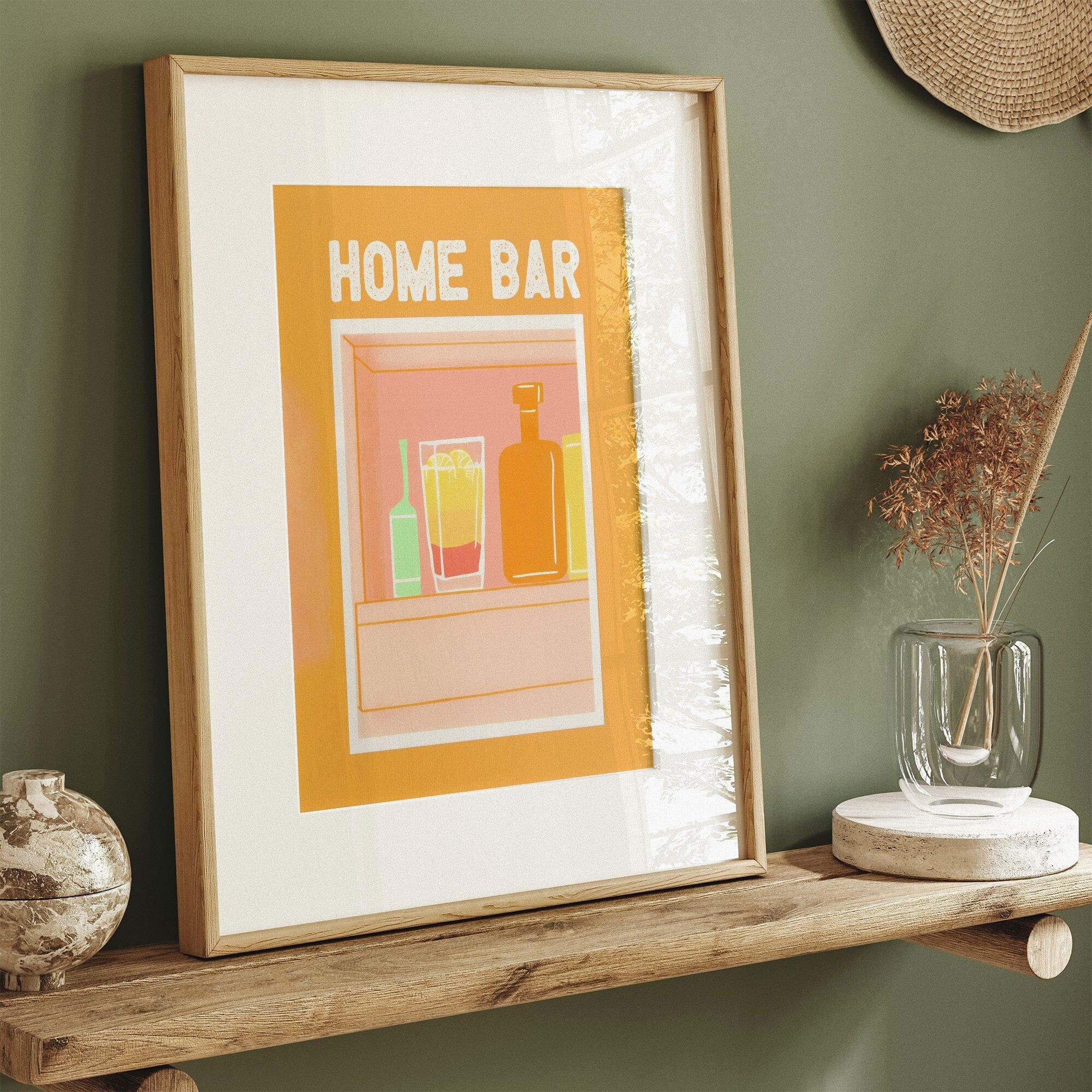 Minimalist Modern Home Bar Bourbon Tequila Sunrise Cocktail Art Retro ...