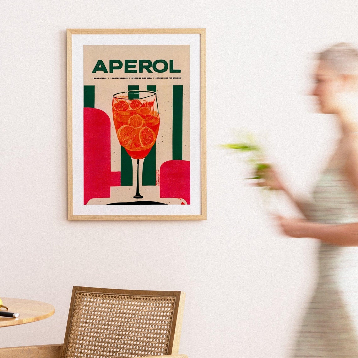 Retro Aperol Spritz Poster Green Stripes Homebar | Kitchen Bar Prints ...