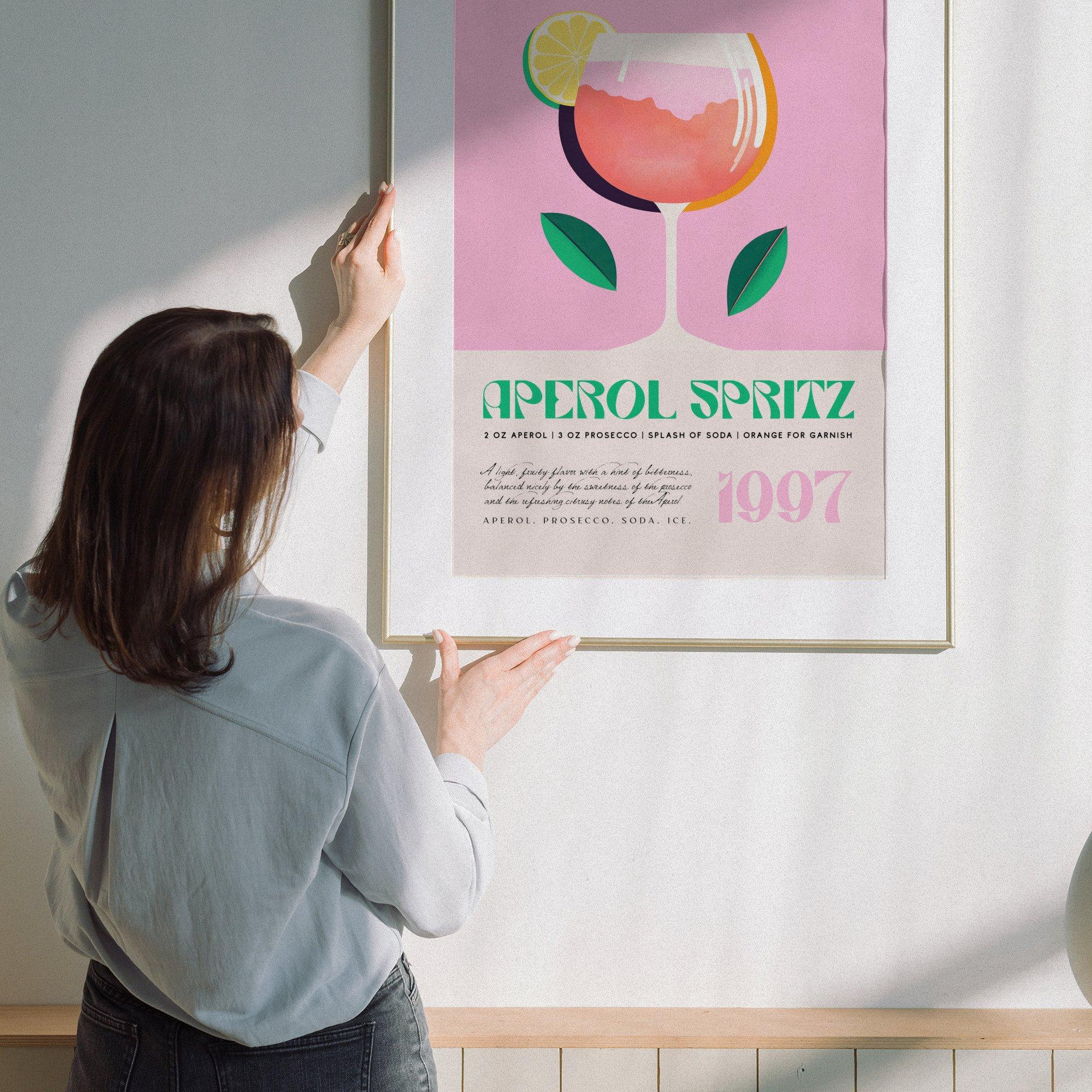 Aperol Spritz 1997 Cocktail Classic Pink Retro Cocktail Poster Alcohol ...