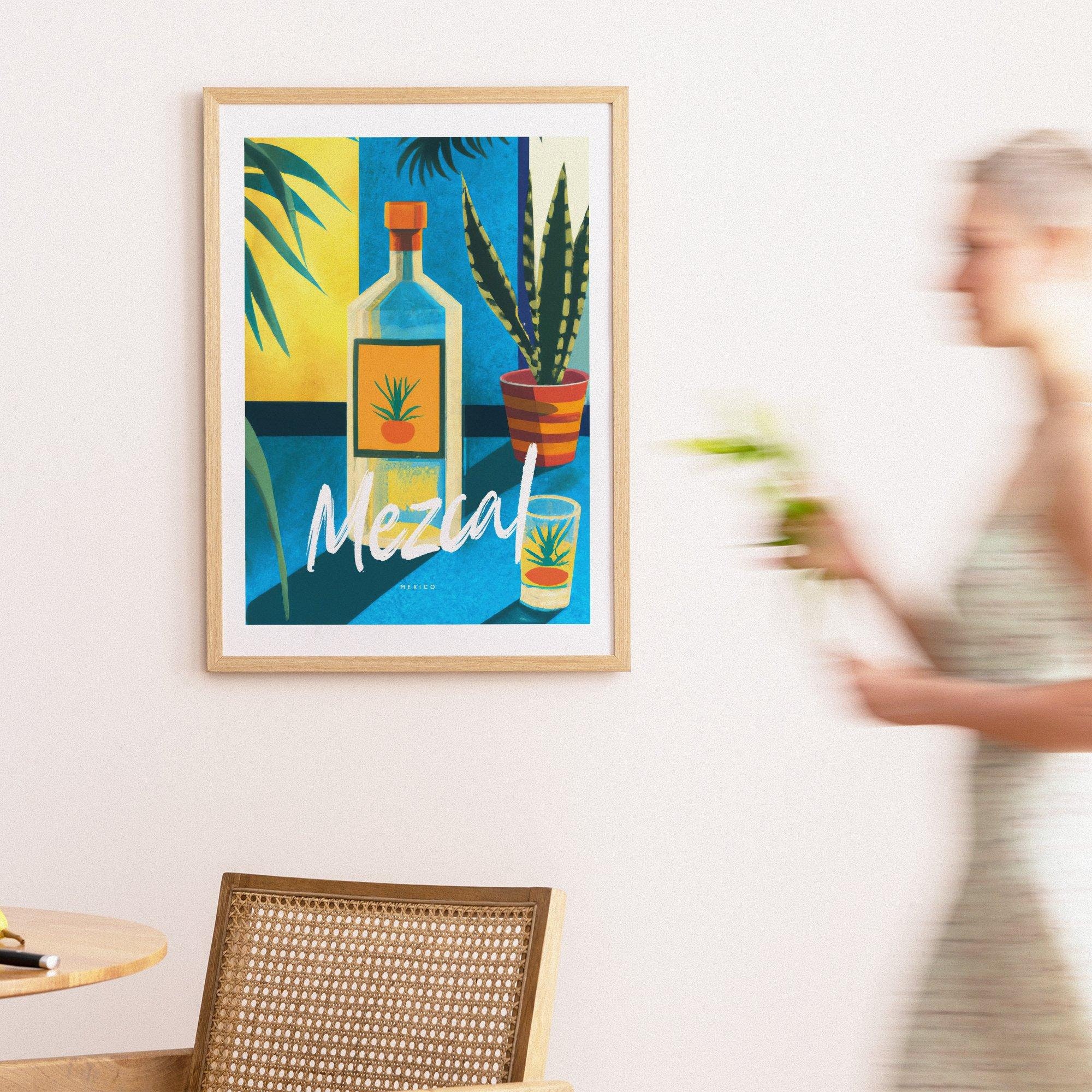 Mezcal Gouache Cocktail Poster Retro Bar Wall Art Kitchen Recipe Bar ...