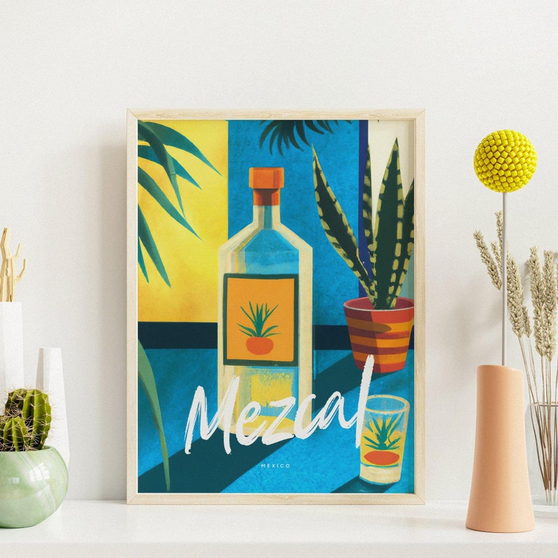 Mezcal Gouache Cocktail Poster | Retro Bar Wall Art | Kitchen Recipe ...