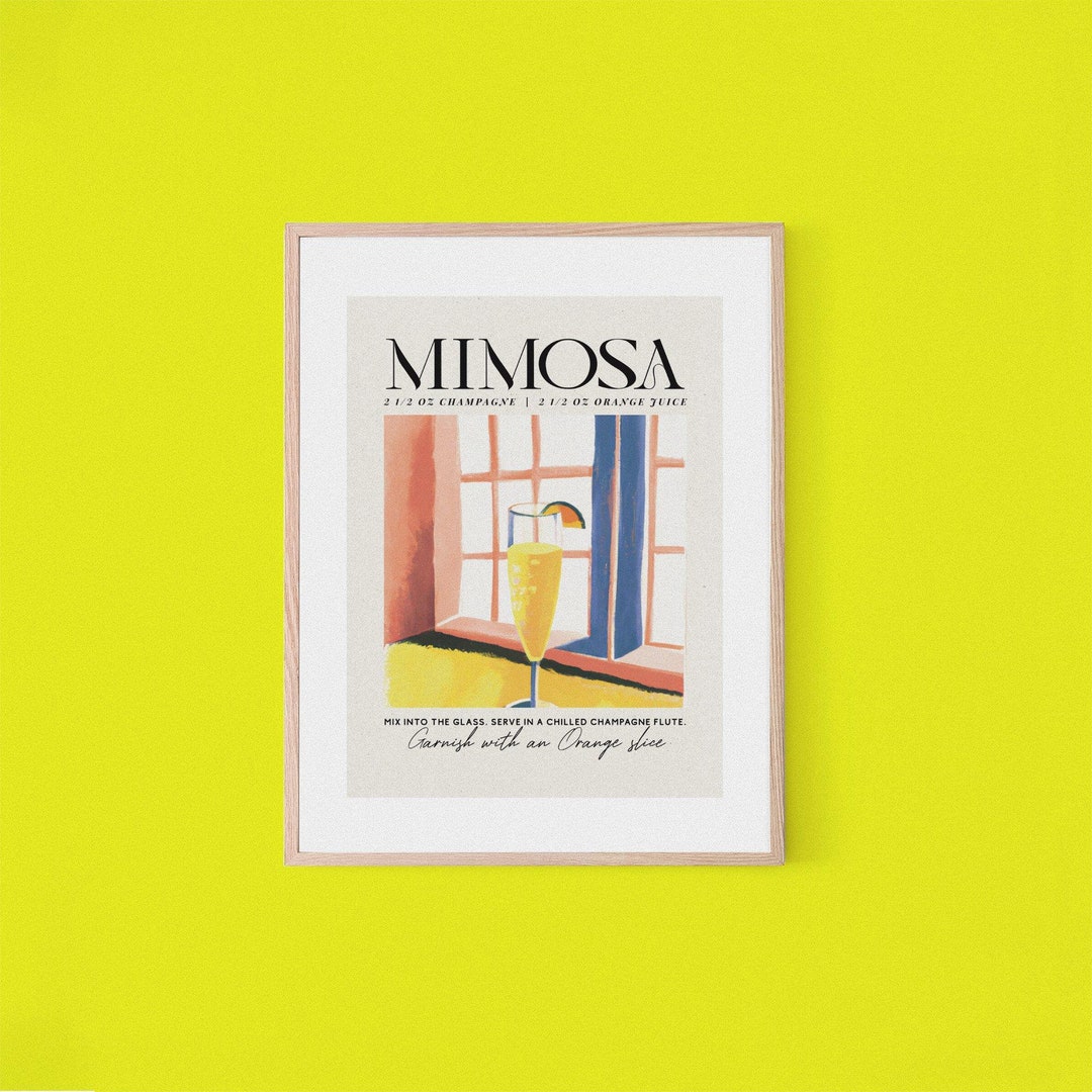 Mimosa Morning Cocktail Poster Retro Bar Wall Art Recipe Housewarming ...