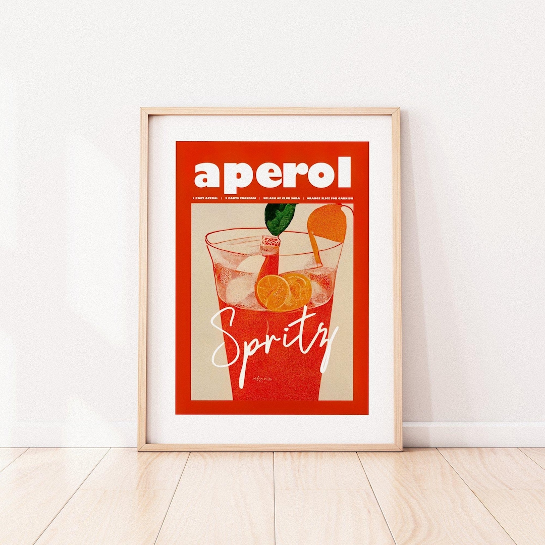 Retro Aperol Spritz Poster Orange Print Homebar | Kitchen Bar Prints ...