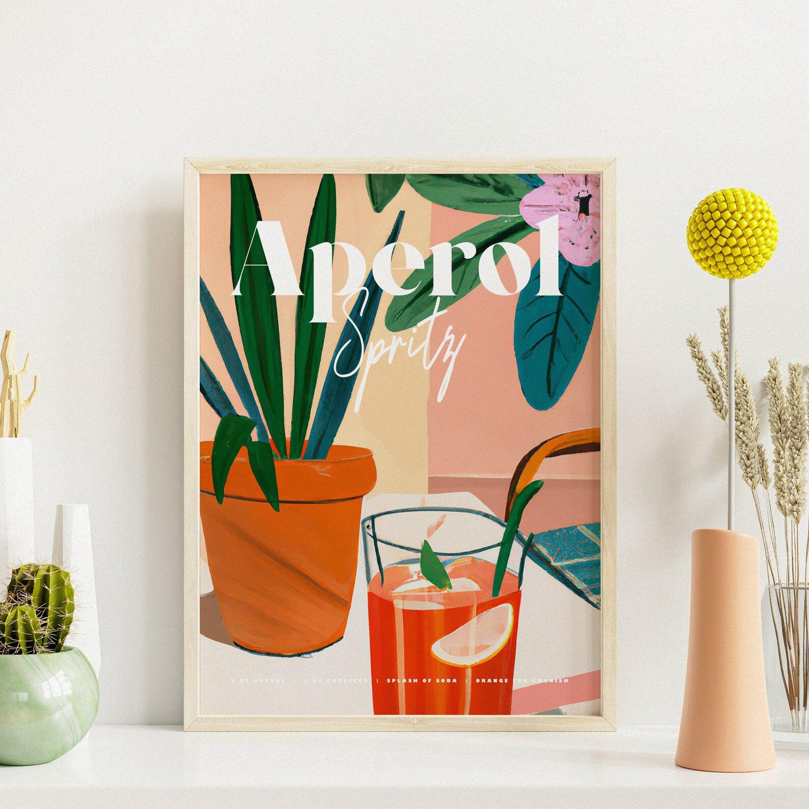 Aperol Spritz Plants and Flowers Cocktail Poster Retro Bar Wall Art ...