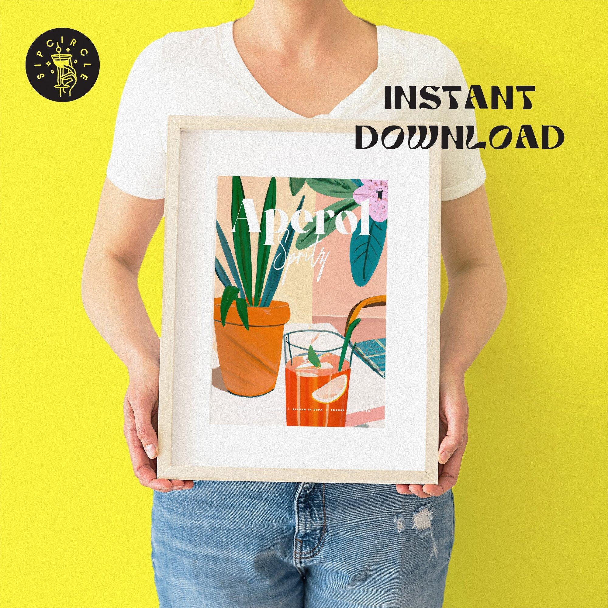 Aperol Spritz Plants and Flowers Cocktail Poster Retro Bar Wall Art ...