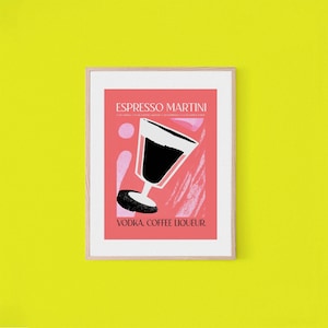 Pink Espresso Martini Cocktail Modern Abstract Boho Print | Retro ...