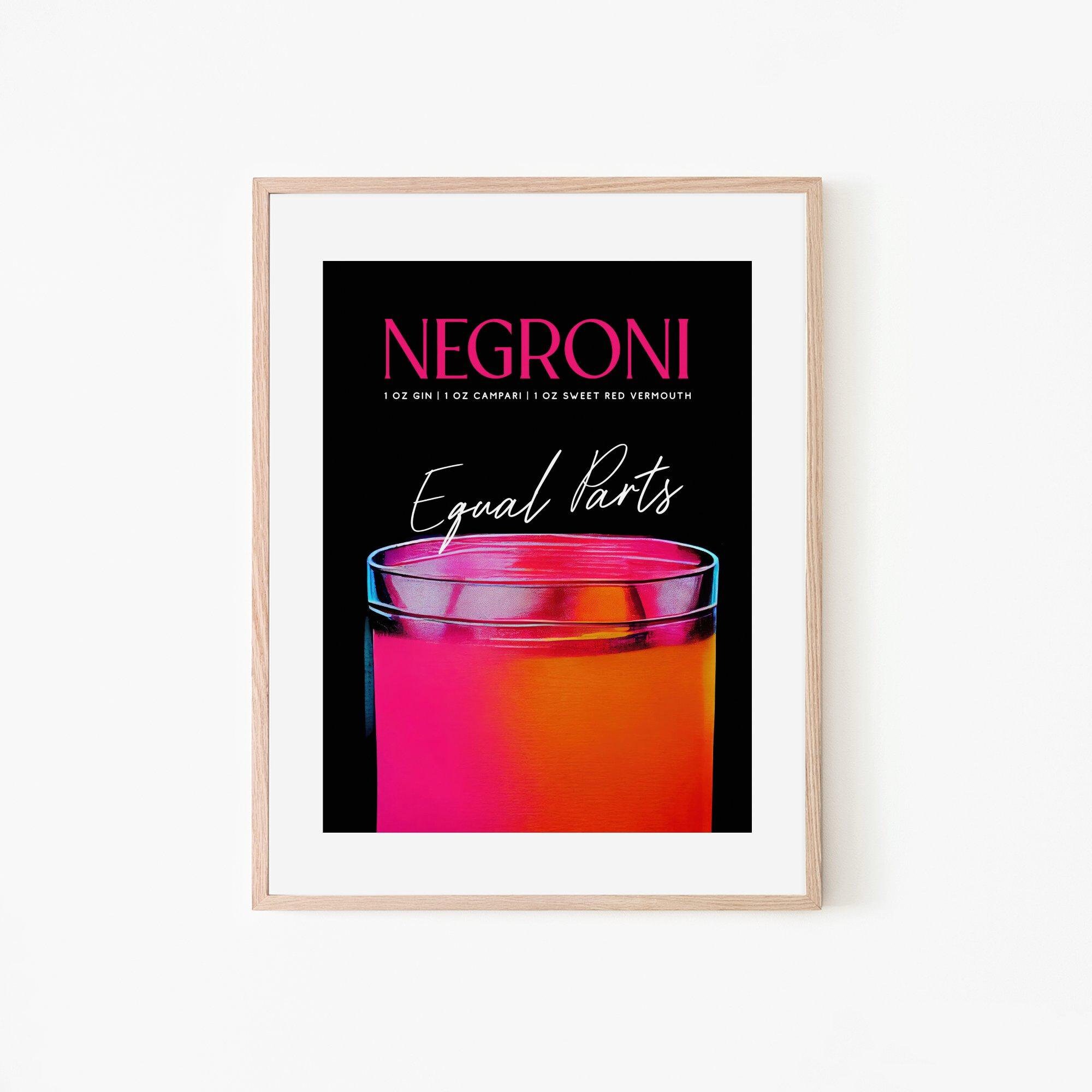 Negroni Cocktail Equal Parts Black Art Print Night Pink Retro Cocktail ...